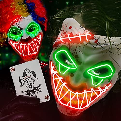 Halloween LED Clown Mask for Aldult & Kids，EL Wire Scary Purge Mask for ...