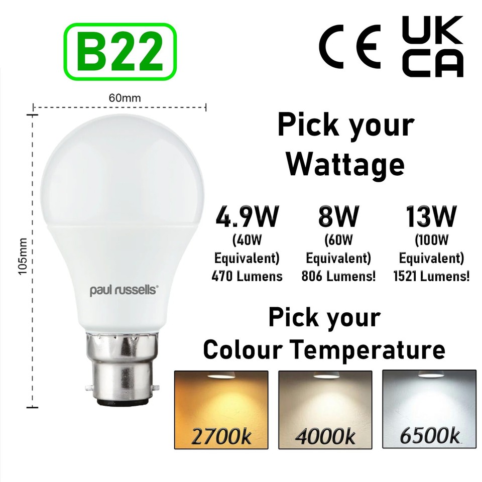 LED GLS LIGHT BULBS 40w 60w 100w WARM/COOL WHITE BC/B22 ES/E27 Bayonet ...