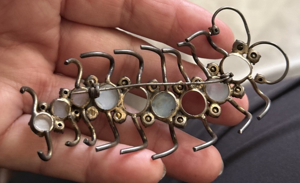 Vintage Sterling Moon Glow Stones Prong Set Rhinestone Centipede Brooch ...