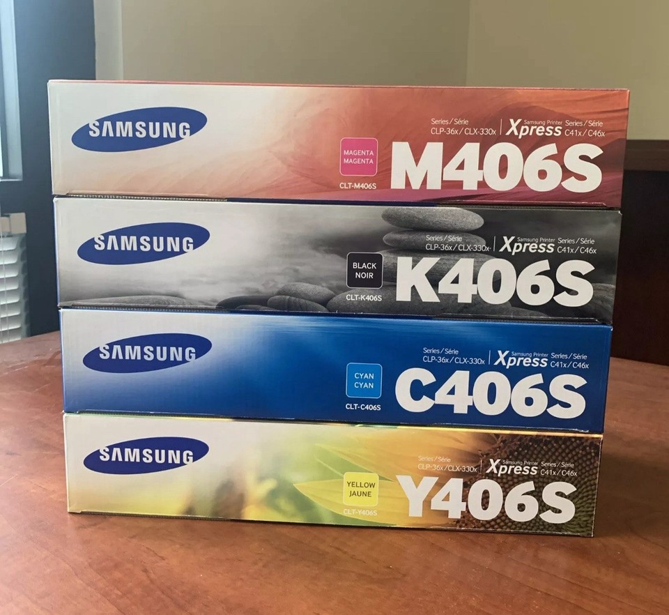 Genuine Set of 4 Samsung CLT-C406S CLT-M406S CLT-Y406S CLT-K406S Toners ...