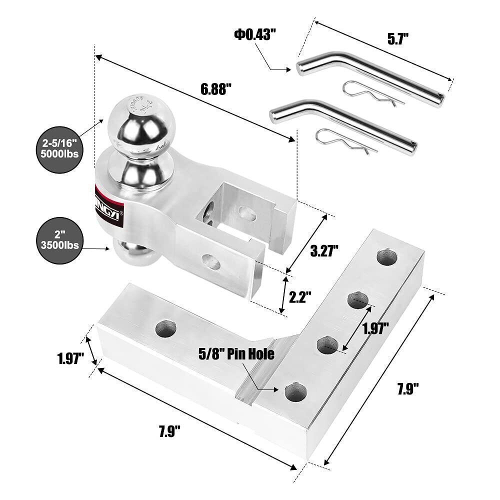 2-5/16" & 2" Trailer Hitch Dual Ball Receiver, 6-Inch Drop Hitch JY | eBay