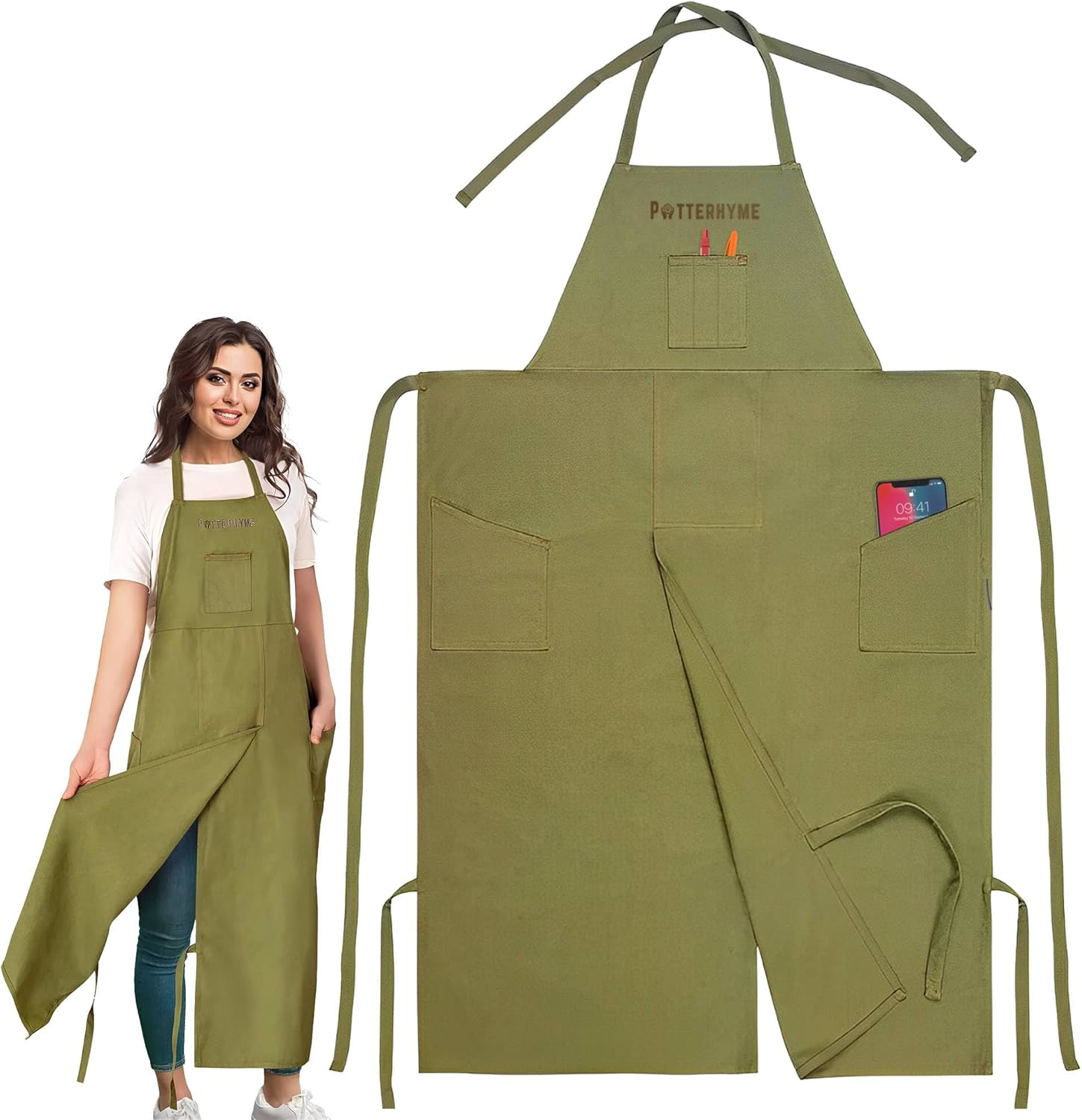 Full Coverage Pottery Apron Split Leg - 100% Cotton Canvas Potter's ...