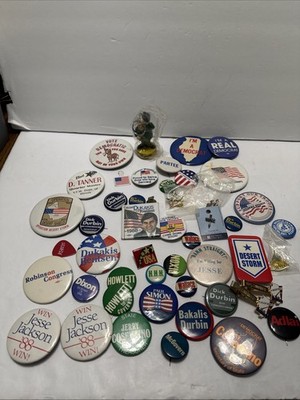 Vintage Lot If Democratic Political Button Pins And Other Illinois And ...