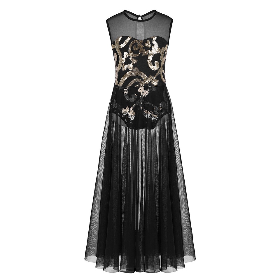 US Girls Floral Mesh Splice Dress Contemporary Modern Lyrical Dancing ...