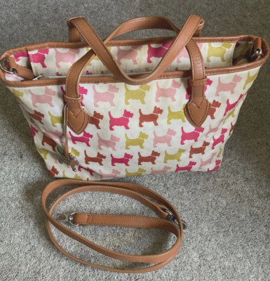 Radley Handbag - Small - Radley Dog Print with Brown Straps - Oilcloth ...