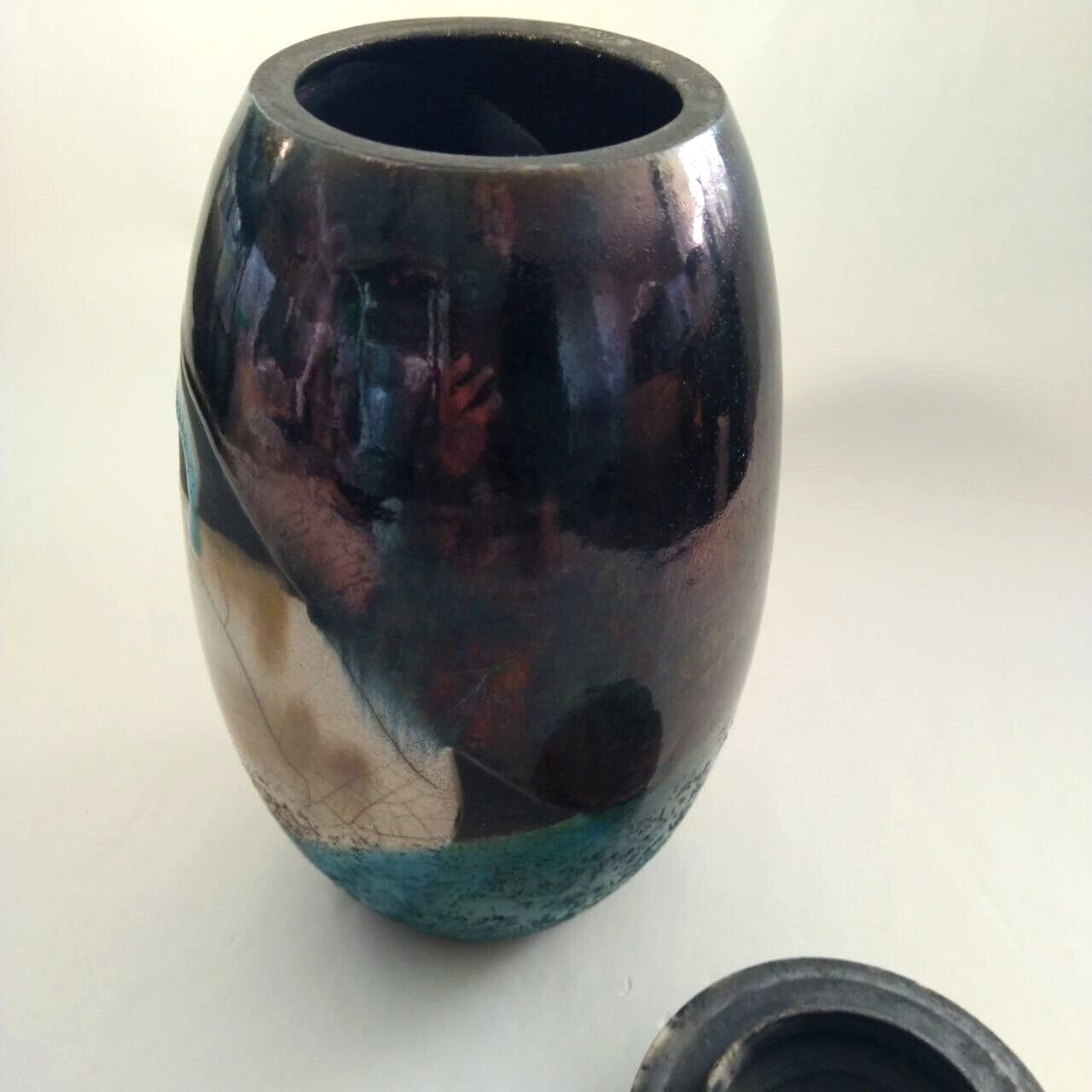 Raku Studio Pottery Abstract Iridescent Matte Textured Vase 10.5 Signed ...