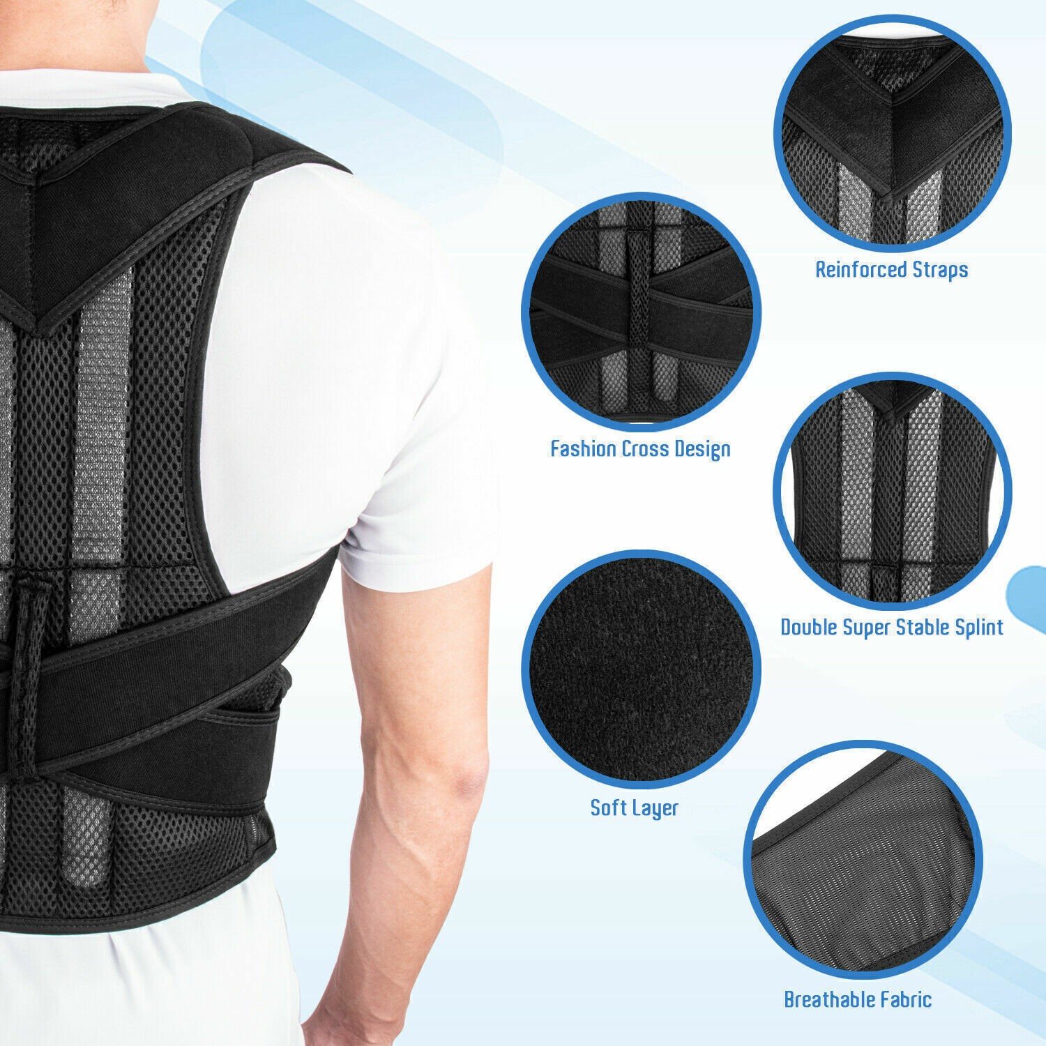 NEOPRENE MAGNETIC POSTURE CORRECTOR BAD BACK LUMBAR SHOULDER SUPPORT ...