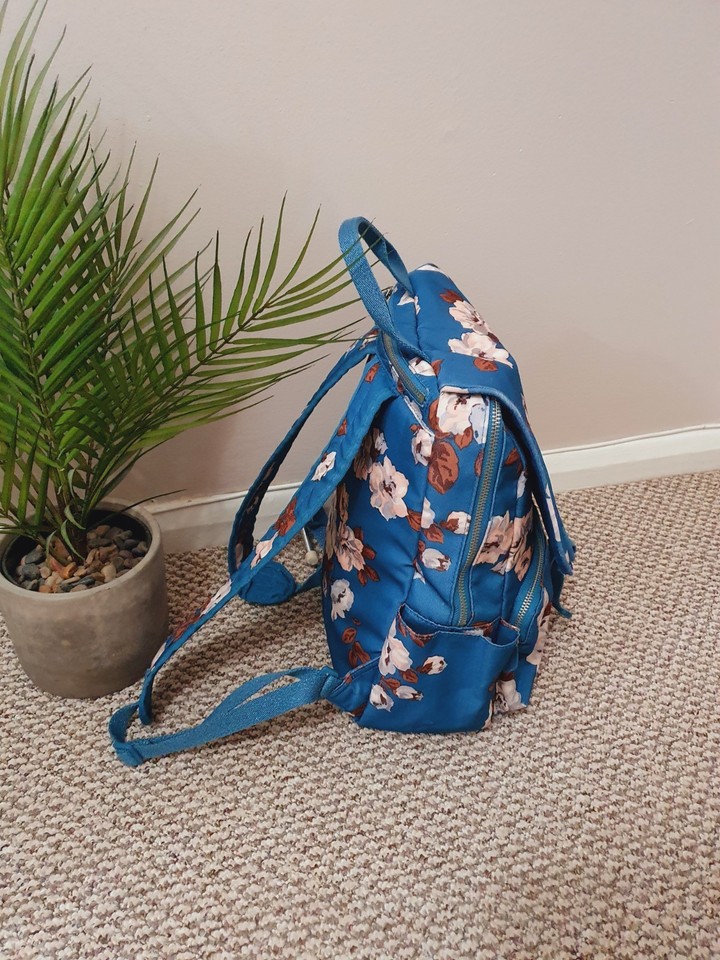 Cath Kidston Vintage Blue Floral Buckle Backpack + Laptop Section GOOD ...