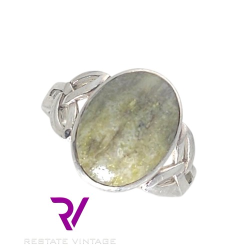 Sterling Silver Signed SD Solvar IRELAND Green Connemara Marble Ring ...