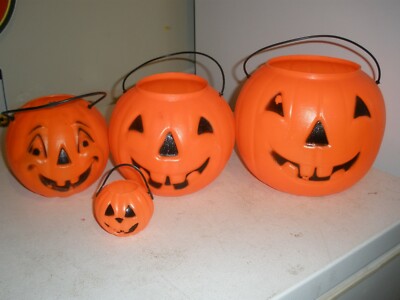 4 pc. LOT Vintage Candy Buckets Trick or Treat Pail Pumpkin Blow Mold ...