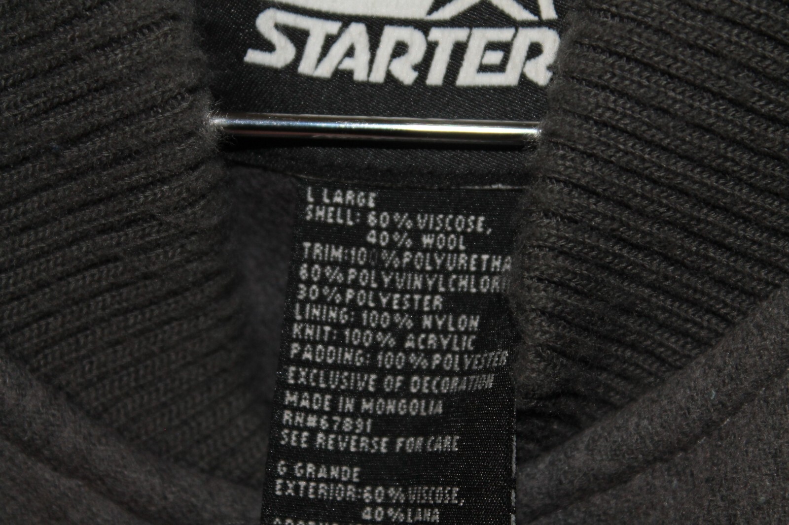 Starter Logo Wool Gray Men's Varsity Jacket Size Large - Gem