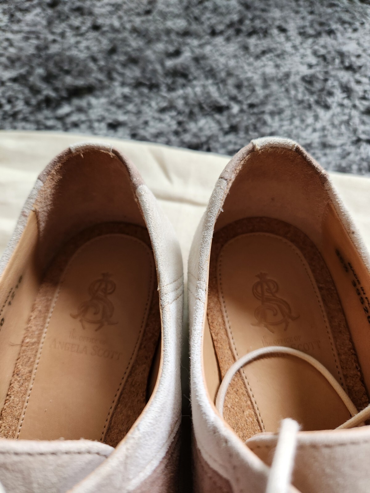 The Office of Angela Scott Mr. Smith Stitched Suede in Neutral, EUC, 36 ...