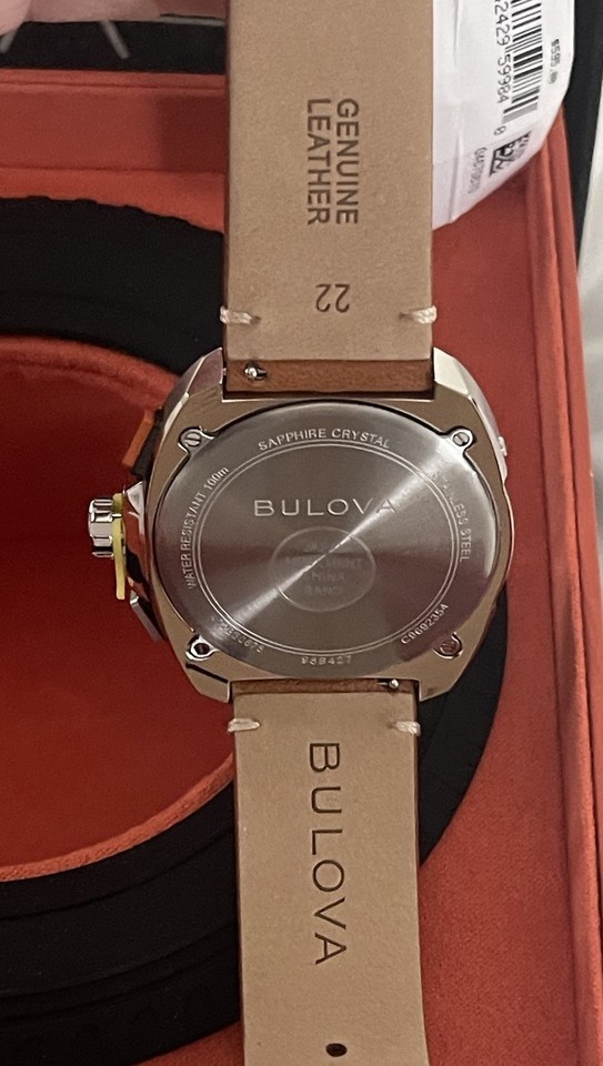 Bulova Racer Chronograph Leather Strap Black Dial Quartz 98B427 100M ...