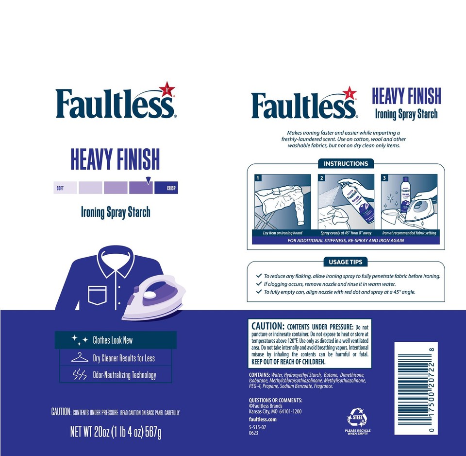 Faultless Heavy Laundry Starch Spray, Smooth Iron Glide, 20oz Cans (4 ...
