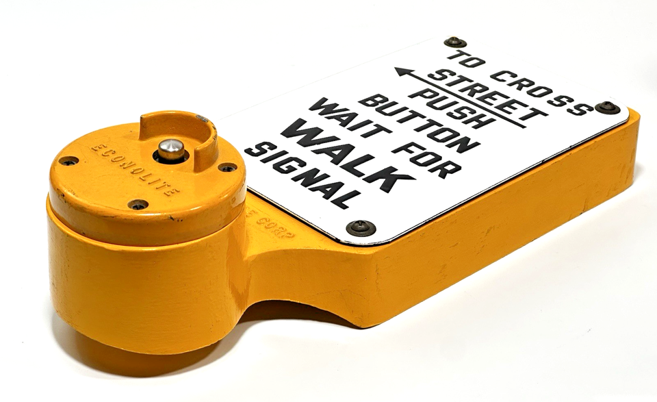 NOS Econolite Pedestrian Crosswalk Signal Push Button Porcelain Sign ...