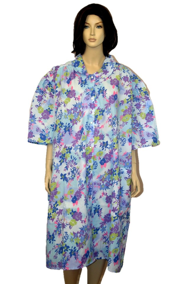 Womens Duster Dress Plus Size Assorted Print Snap Buttons House Dusters ...