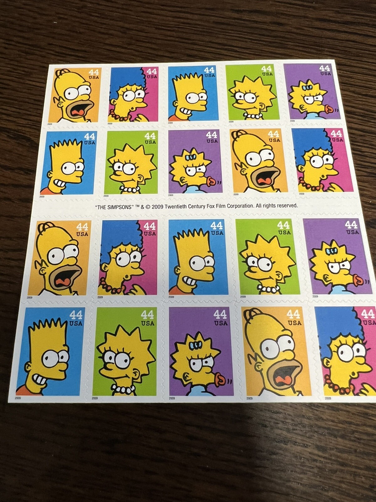 US SCOTT 4399 - 4403b PANE OF 20 SIMPSONS STAMPS 44 CENTS FACE MNH 2009 ...