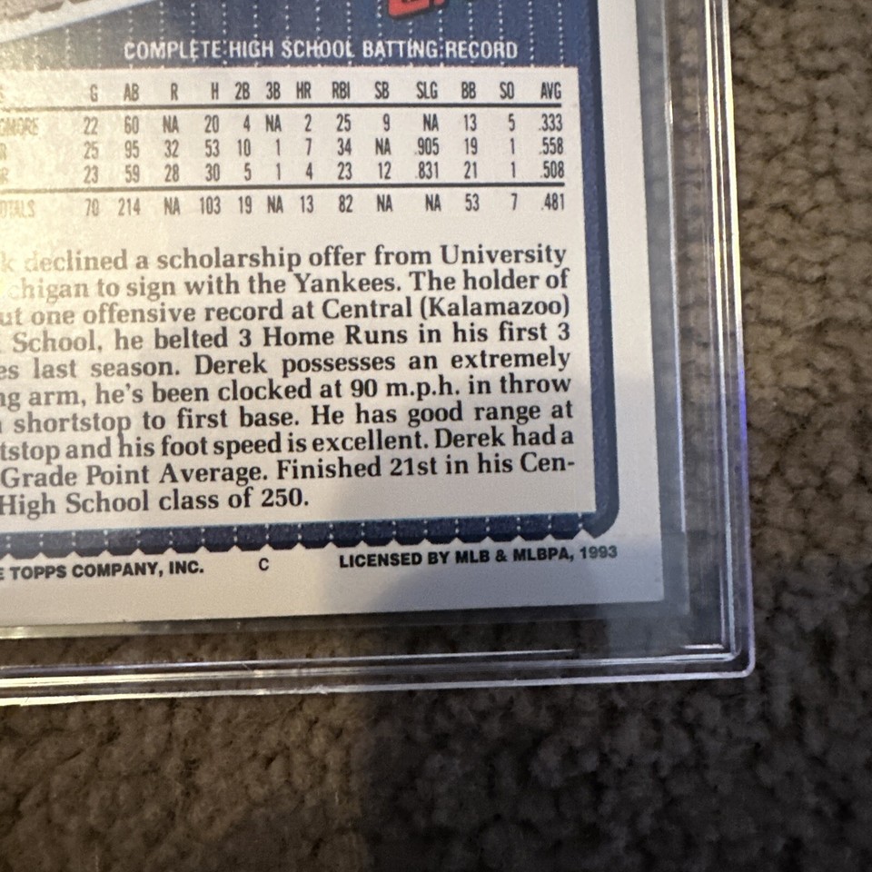 1992 TOPPS DRAFT PICK TRADING CARD **YANKEES DEREK JETER** **MINT ...