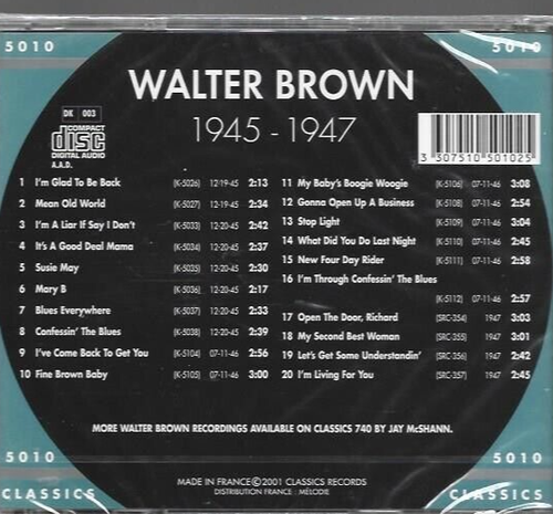 CD WALTER BROWN 1945-1947 THE CHRONOLOGICAL CLASSICS | eBay