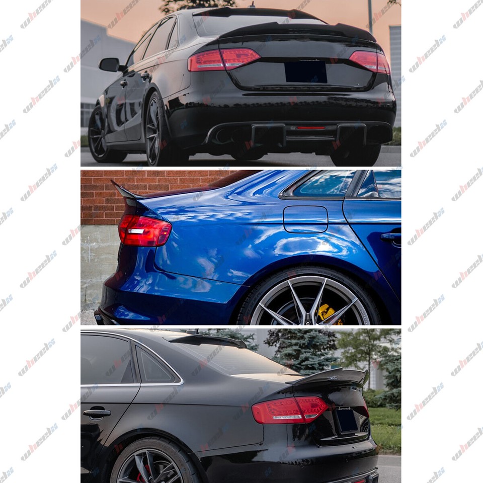 FOR 08-12 AUDI A4 B8 PSM STYLE HIGHKICK DUCKBILL GLOSS BLACK TRUNK ...