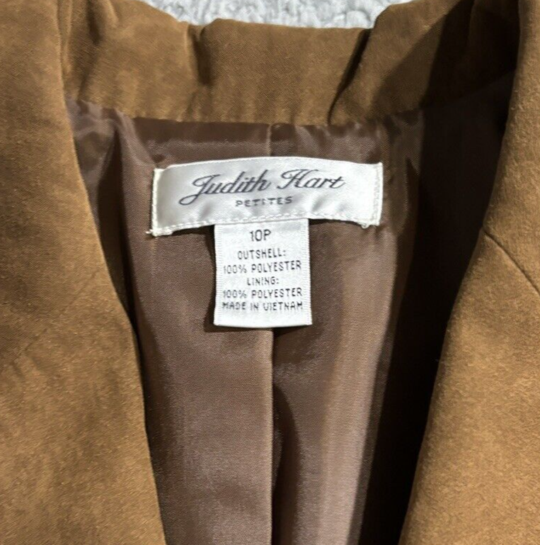 Judith Hart Womens Pantsuit Suit Faux Suede Brown 10 P Jacket 8P Pants ...