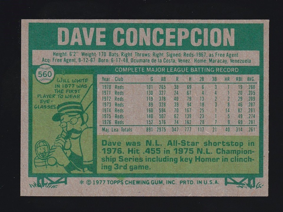 1977 Topps #560 DAVE CONCEPCION AS Cincinnati Reds NL ALL-STAR EX | eBay