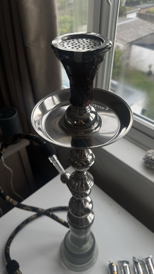 Silver Hookah Shisha Pipe Set with Hose, Charcoal & Tongs – Great ...