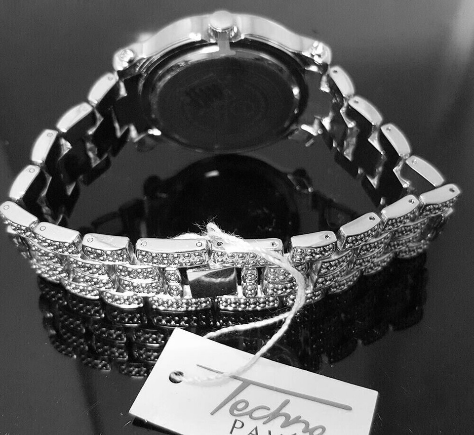 Men Hip Hop Iced Silver Plated Techno Pave Bling Simulated Diamond ...