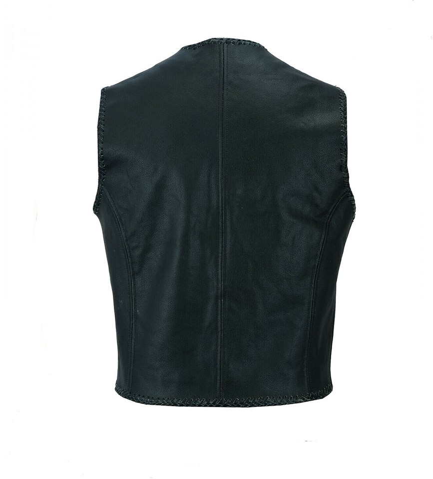 Leather Waistcoat Biker Vest Fish Hook Buckle Motorcycle Motorbike ...