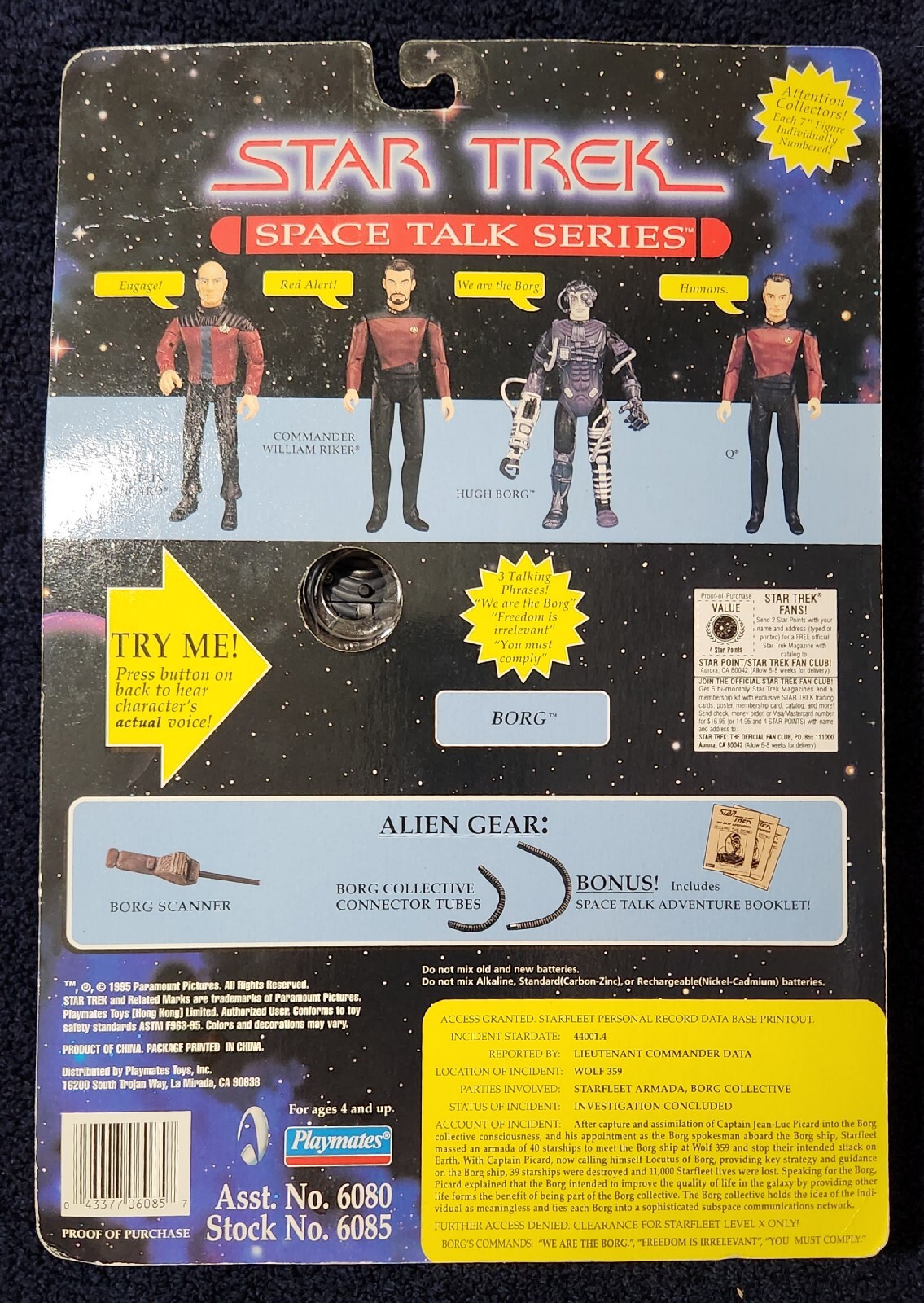 1995 Star Trek Next Generation Space Talk Series HUGH BORG Playmates ...