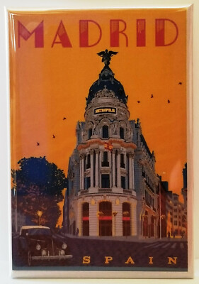Madrid Spain Magnet 2"x3" Refrigerator Locker Travel Poster Vintage ...