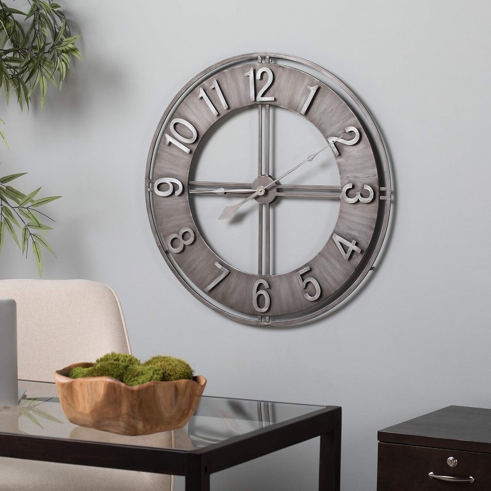 Industrial Loft 30 Inches Metal Wall Clock Oversized 30" (Brushed Steel ...