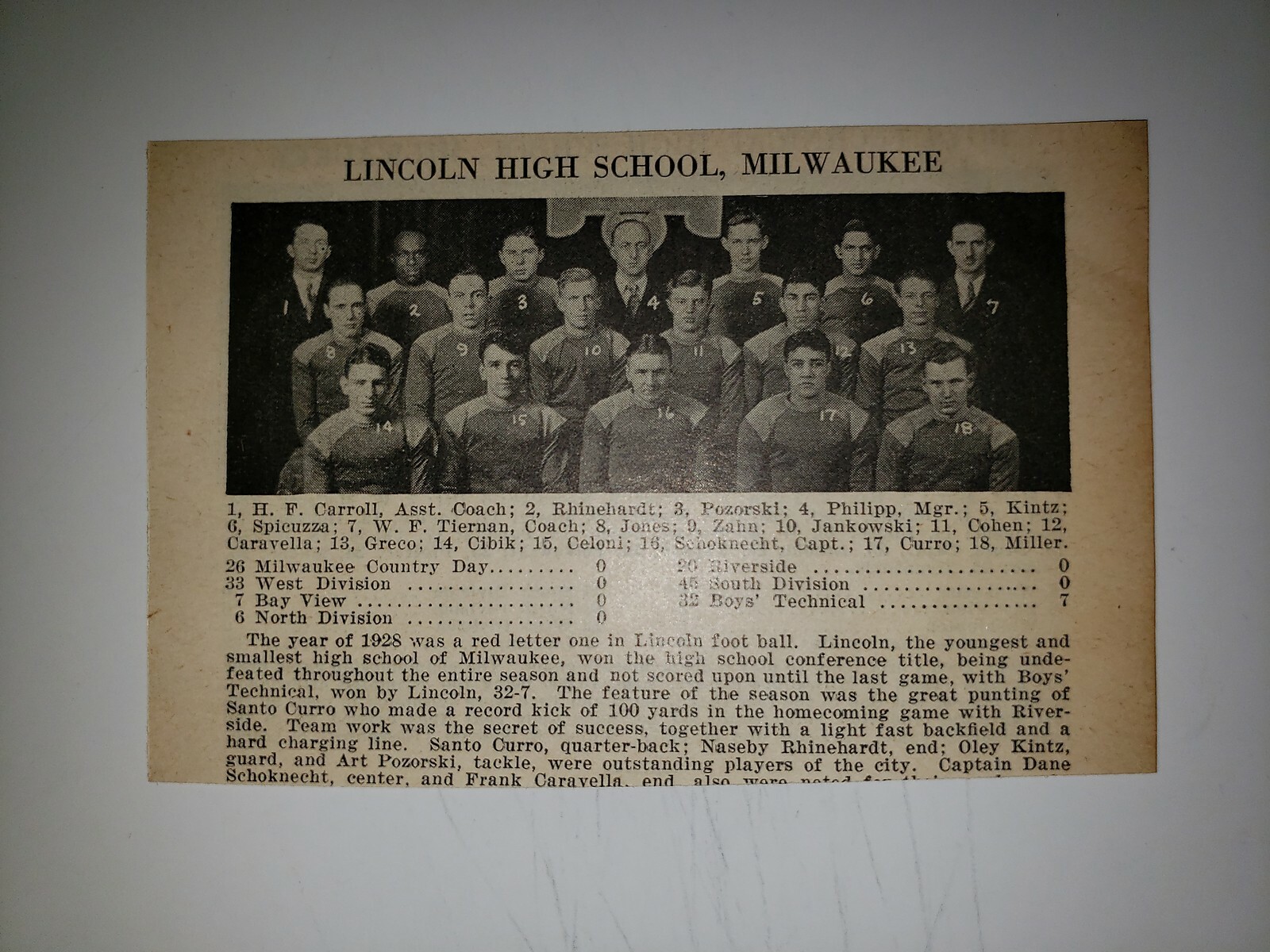 Lincoln Milwaukee & Boys Tech Wisconsin High School 1927 Football Team ...