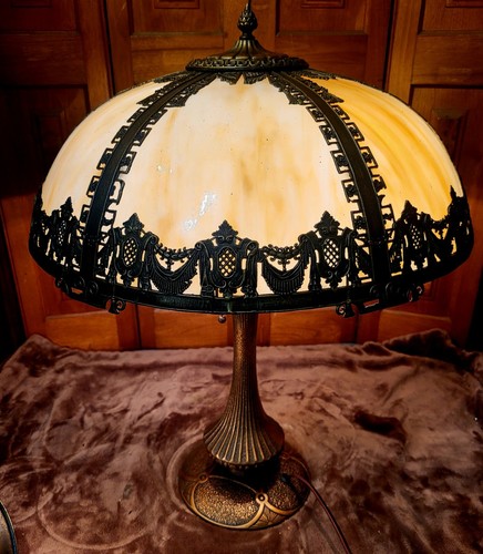 Slag Glass Antique Table Lamp With Delicate Filigree | eBay