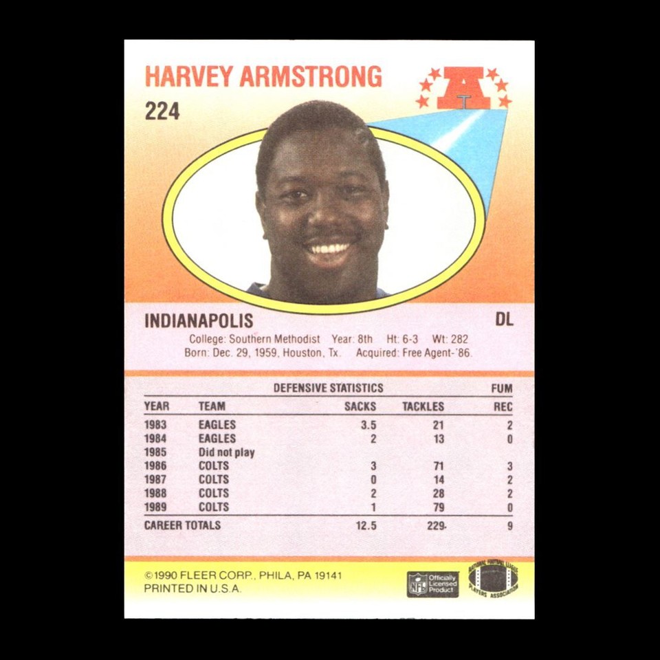 Harvey Armstrong 1990 Fleer Rookie Indianapolis Colts #224 R325C 26 | eBay