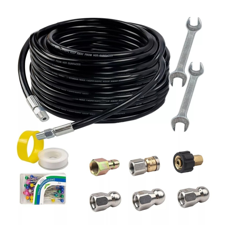 50FT 5800 PSI Sewer Jetter Nozzles Kit Pressure Washer Drain Cleaning ...