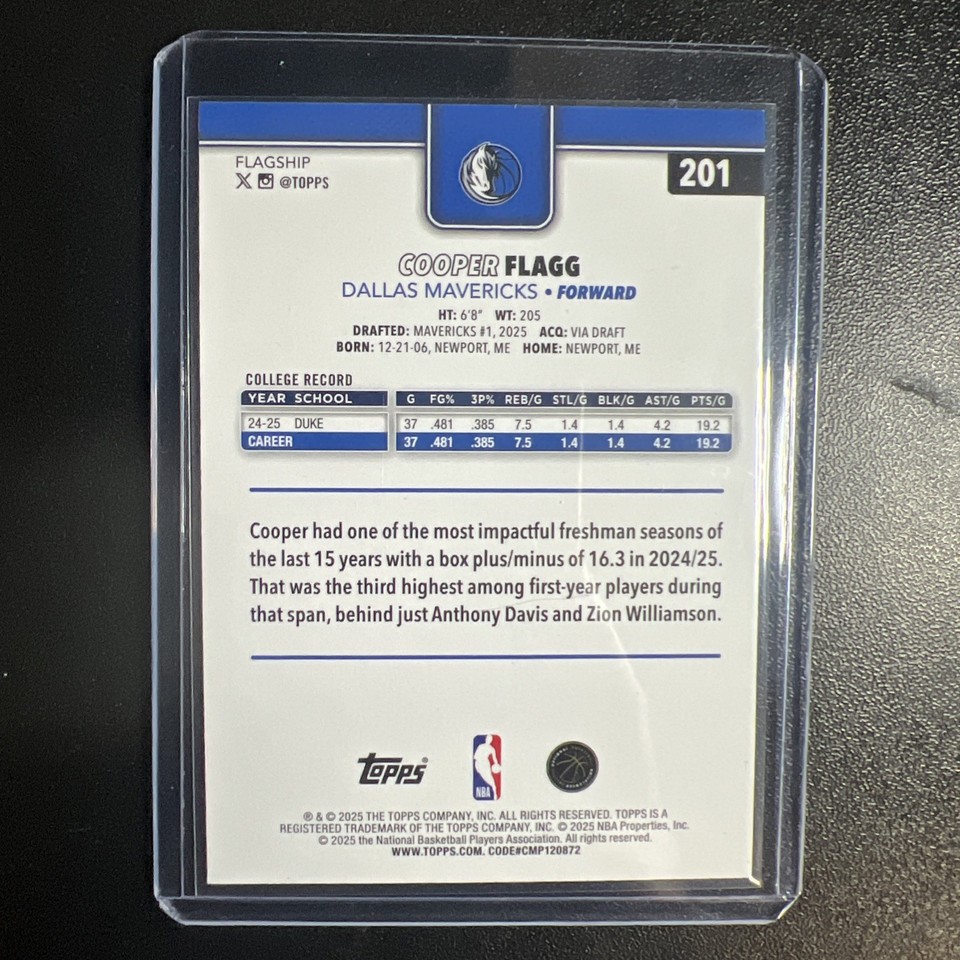 2025-26 Topps Cooper Flagg RC Green Parallel Rookie #/99 #201 Mavericks ...