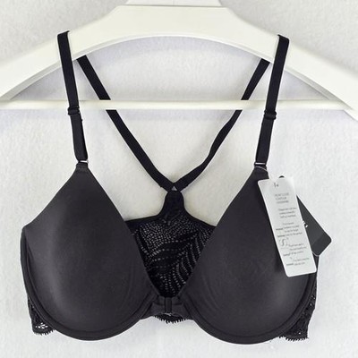 NWT! $74 NATORI "LUSH" FRONT CLOSE CONTOUR RACERBACK U'WIRE BRA BLACK ...