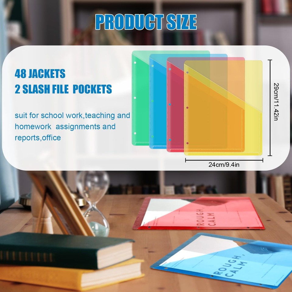 48 Pcs Pocket Folders for 3 Ring Binder Clear Plastic Folders Sleeves ...