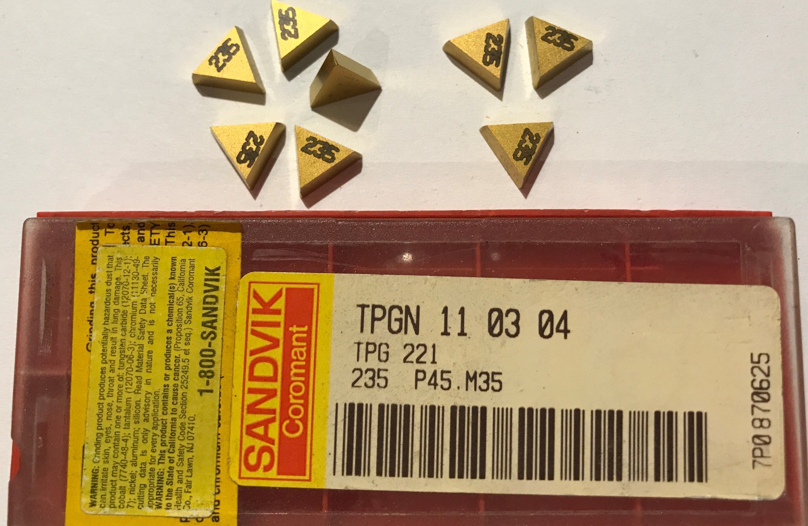 Sandvik Carbide Inserts - TPGN 11 03 04 TPG 221 235 P45 M35 - Qty. 8 ...