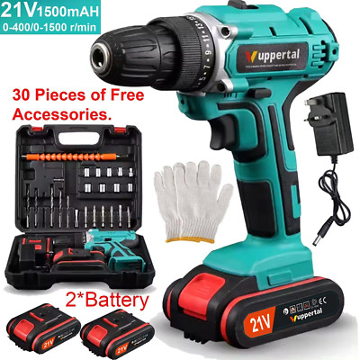 2 Battery 21V Cordless Drill Combi Driver High Power Electric ...