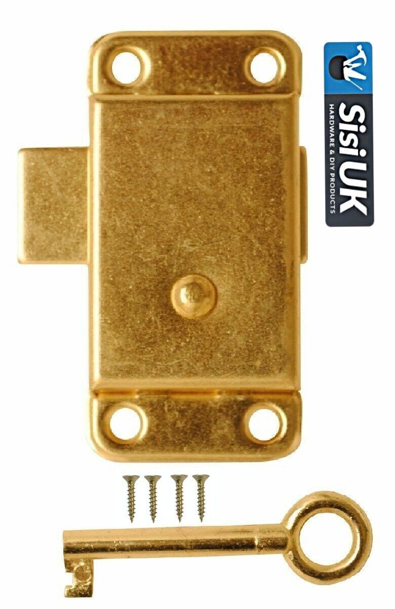 Brass Wardrobe Lock & Key 50mm or 63mm Cupboard Drawer Cabinet Door ...