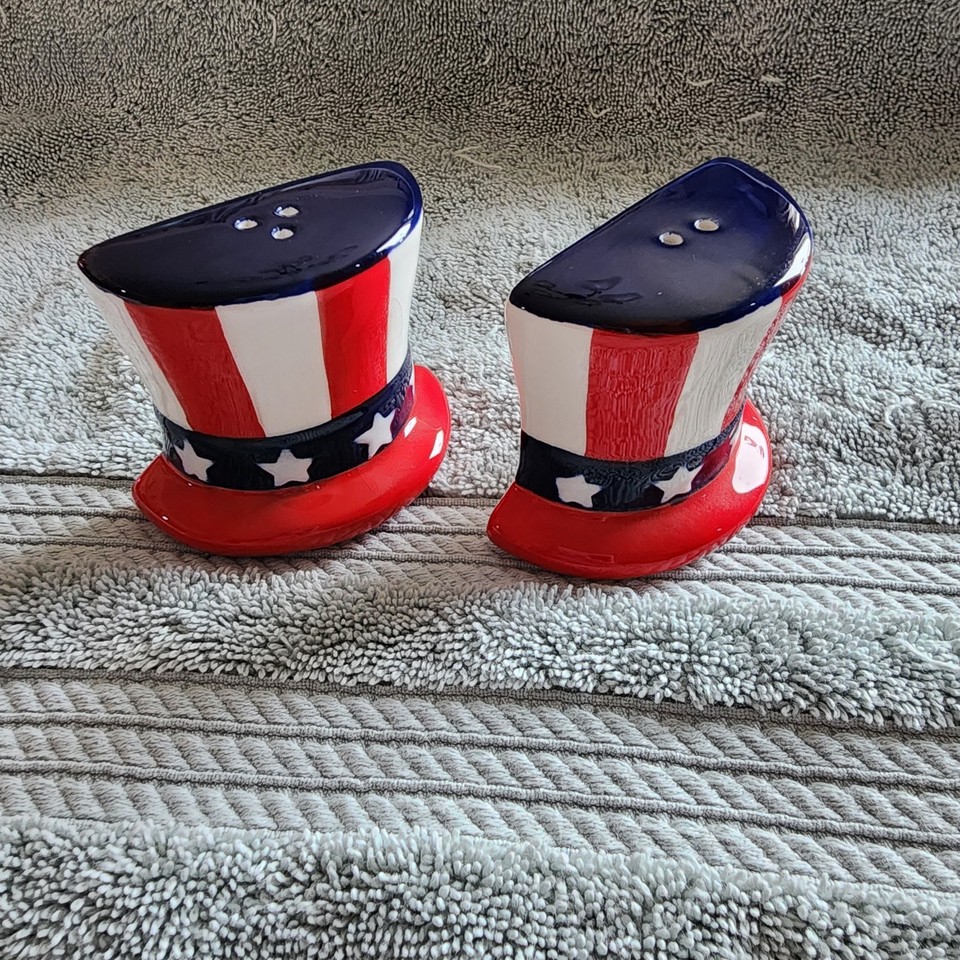 Uncle Sam Hat Salt and Pepper Shakers Red White And Blue | eBay