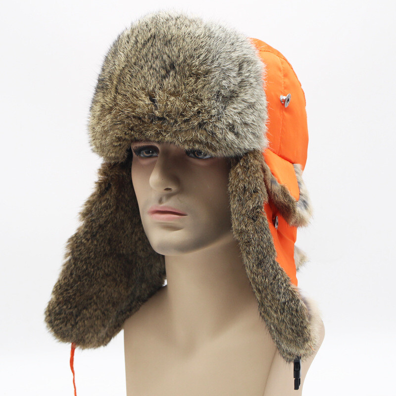 Real Rabbit Fur Ushanka Trapper Hat Earflap Ski Cap Russian Hunter ...