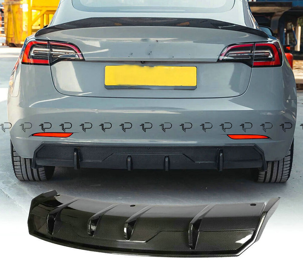 Real Carbon Fiber Rear Bumper Diffuser Lip Bodykit For Tesla Model 3 ...