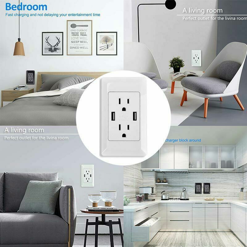 LOT Dual USB Wall Outlet Fast Charger Port With 15A Electrical ...