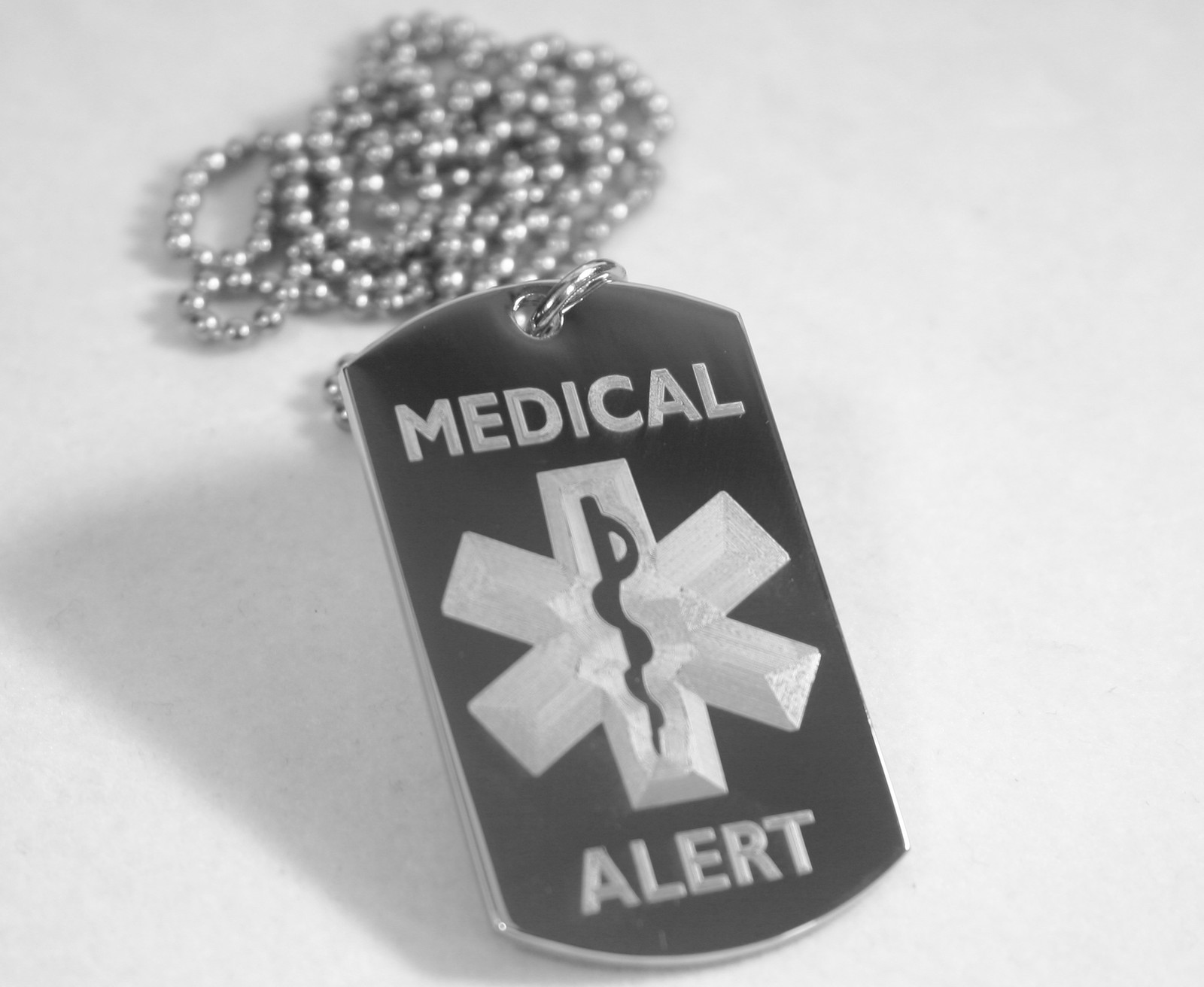MEDICAL ALERT SILVER STAINLESS STEEL DOG TAG NECKLACE FREE ENGRAVING | eBay
