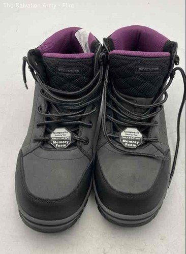 Skechers Womens Gray Black Memory Foam Composite Toe Ankle Work Boots ...