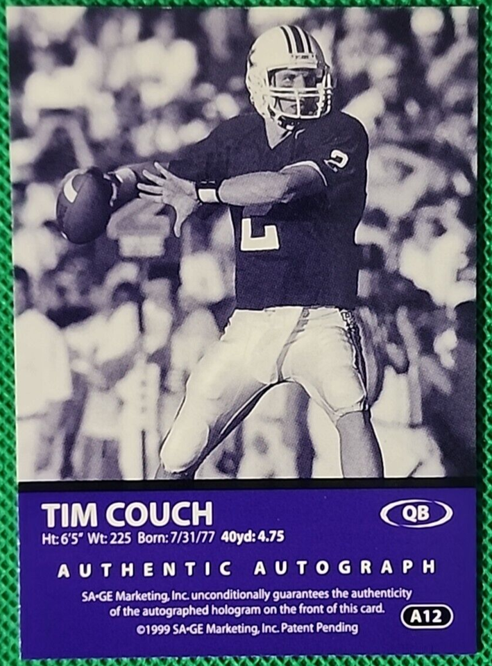 Tim Couch /50 1999 SAGE Auto Gold #A12 Rookie Auto RC Cleveland Browns ...