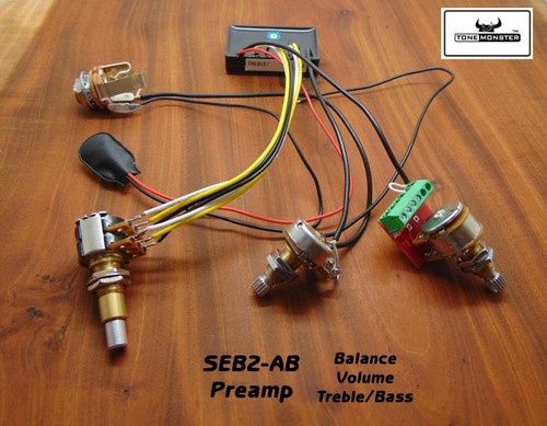 TONE MONSTER SEB2-AB Bass Guitar Preamp 3 Pots Balance Volume Treble ...